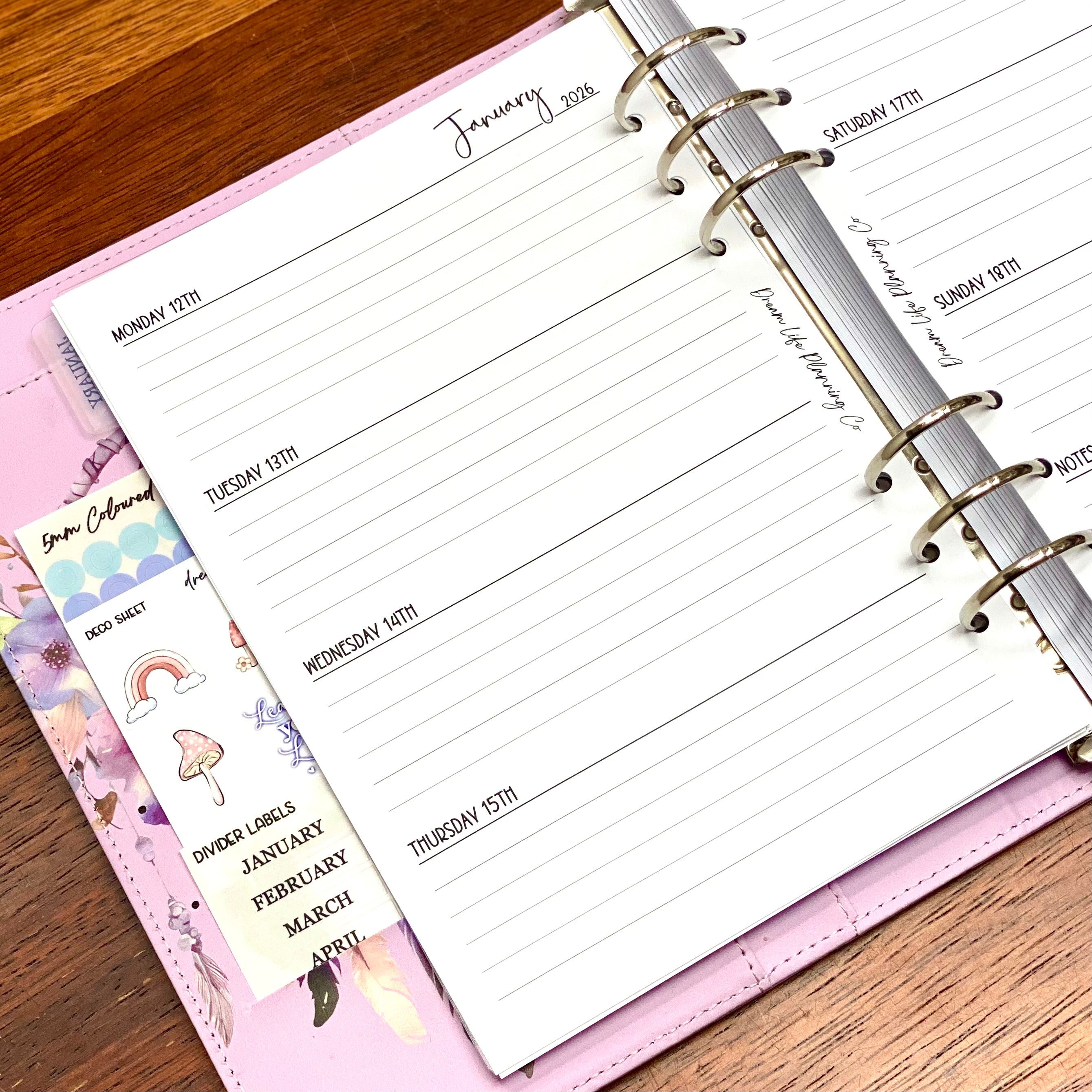 A5 Planner Insert Pages, Planner Refills & 6 Ring Diary Pages – Dream ...