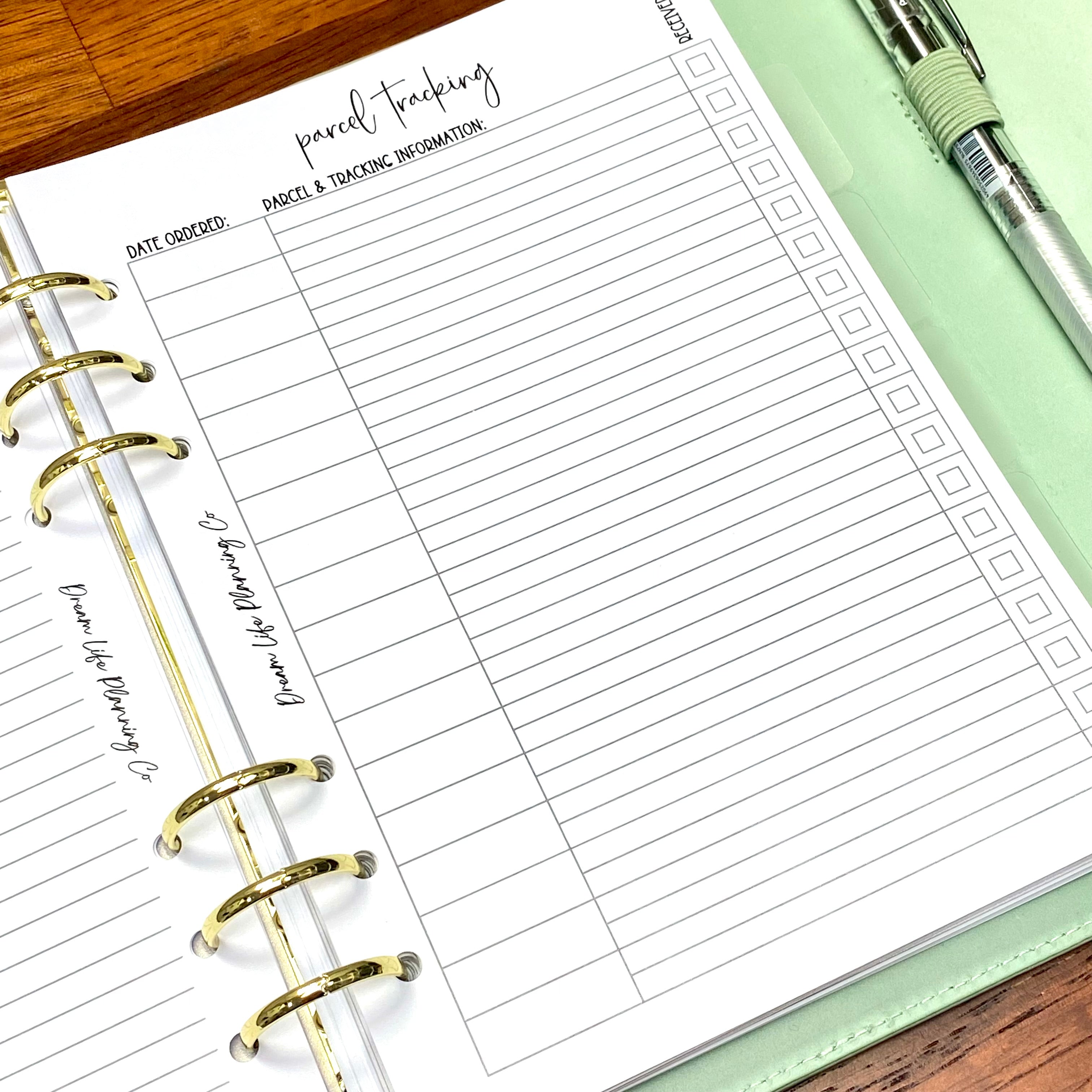 Parcel Tracking Insert – Dream Life Planning Co