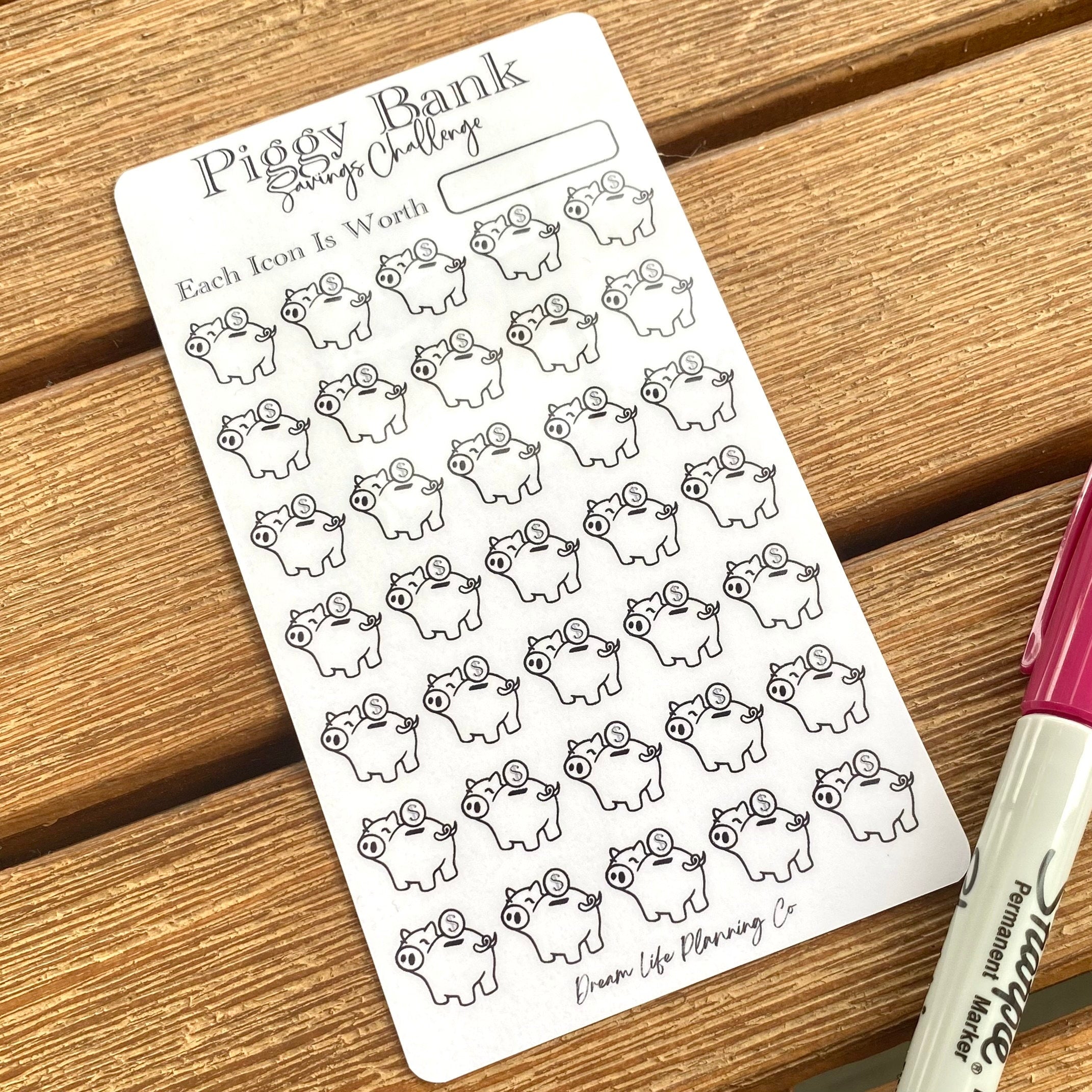 Piggy Bank Savings Challenge Cards – Dream Life Planning Co